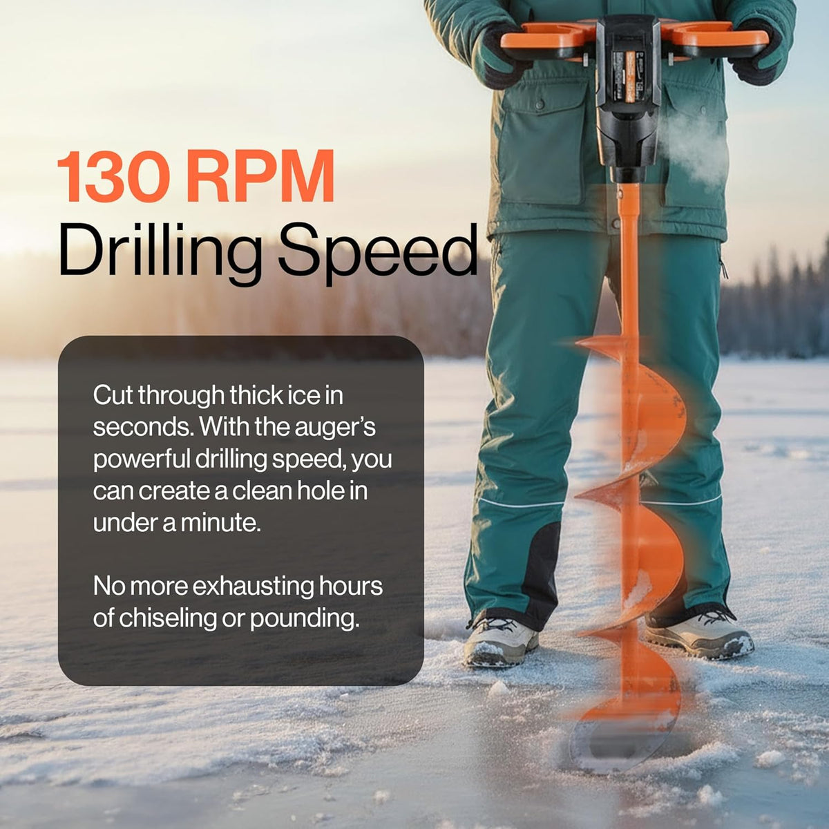 SuperHandy 48V Cordless Ice Auger with 8" Steel Bit,40" Ice Drilling D ...