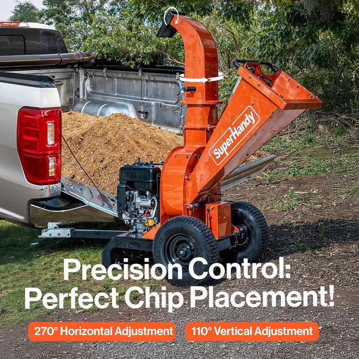 SuperHandy Towable Wood Chipper – 4 in. Chipping Capacity, 15HP Gas En ...